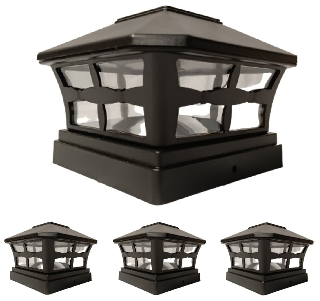 Solar Post Cap Light 4 Pcs 6x6 Solar Black Color Square Fence Post Cap ...