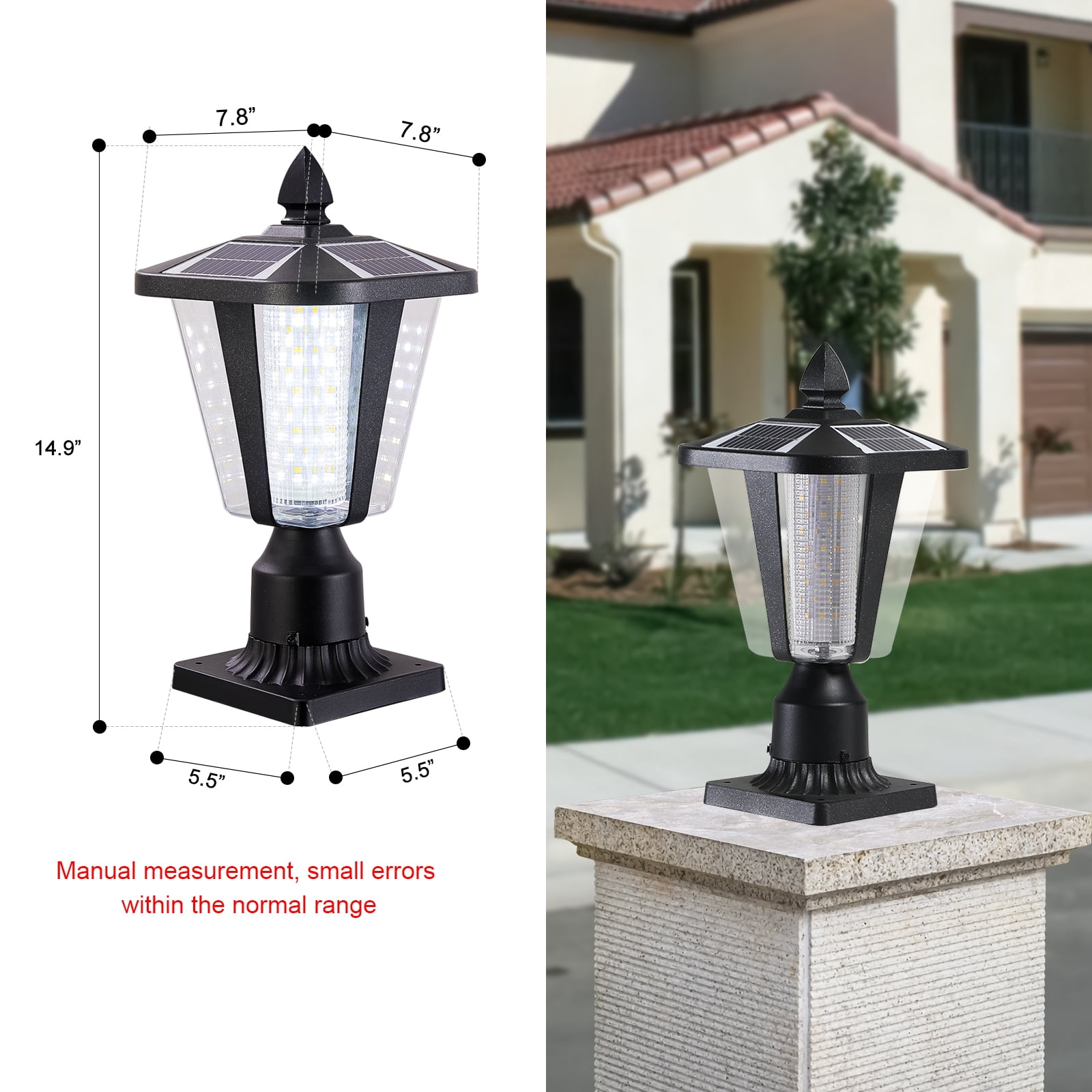 Solar Post Cap Light - Waterproof LED Outdoor Pillar Lamp with Vintage ...