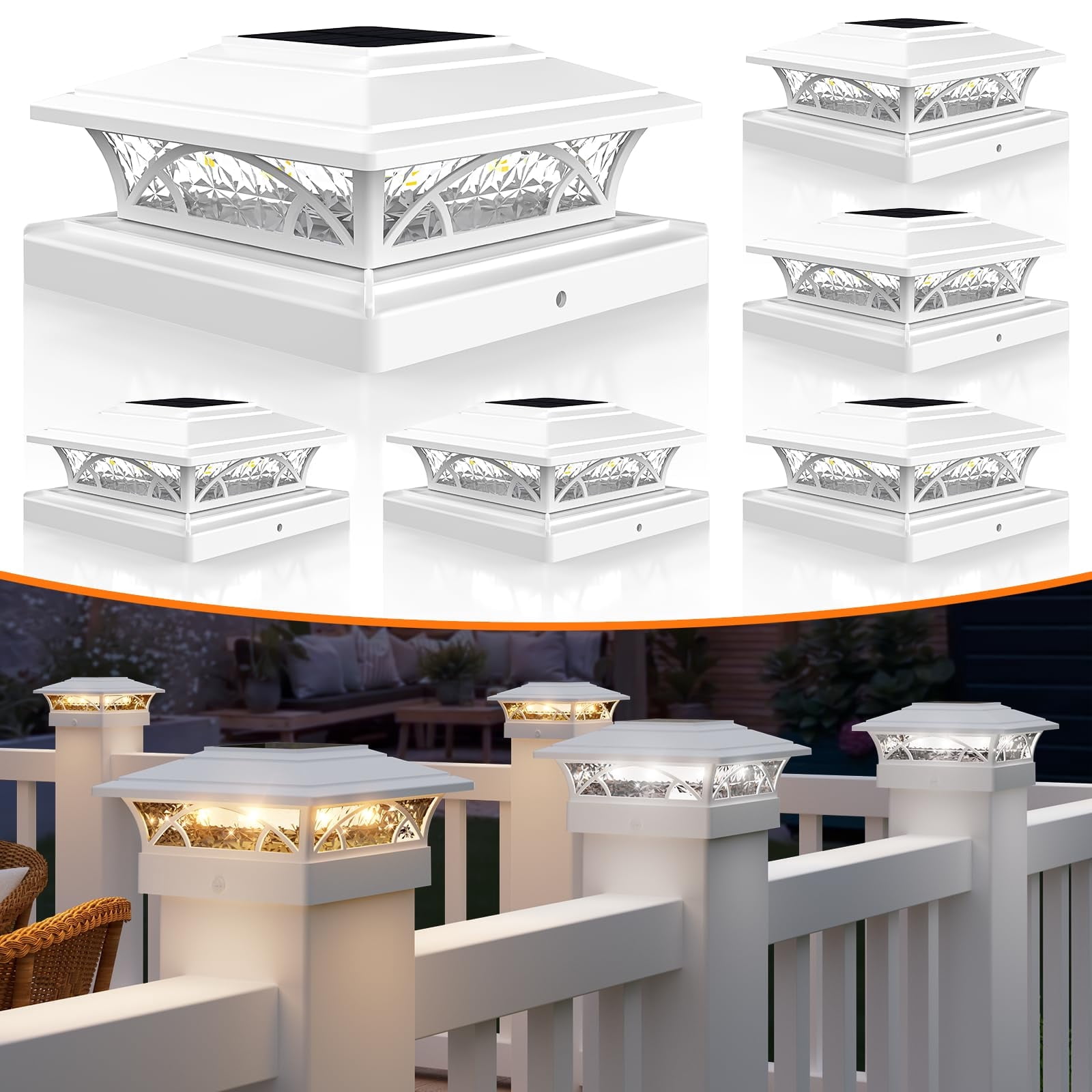 6PACK Solar Post Cap Light Fence Post Lights, Auto On/Off, Waterproof ...