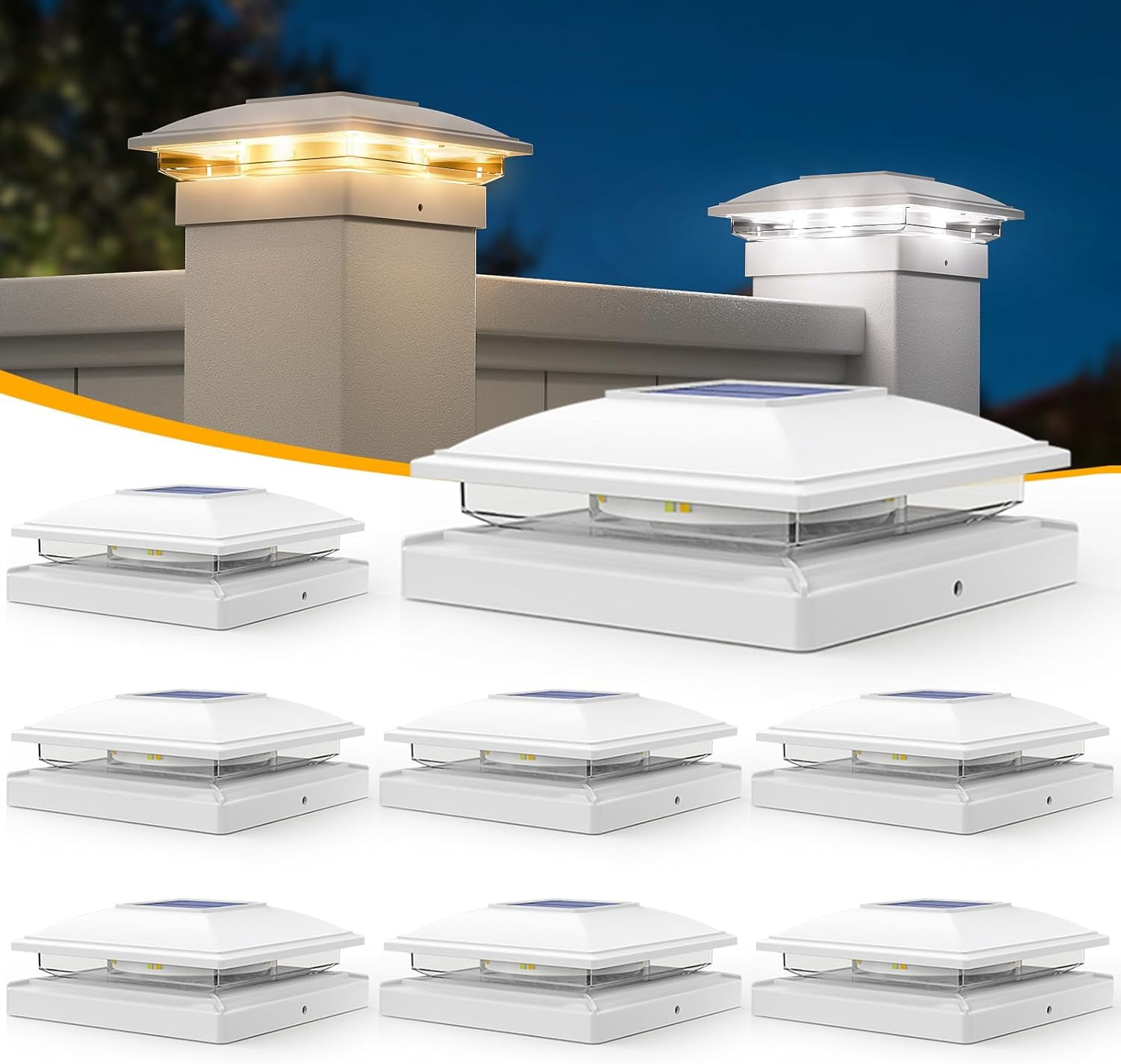 Solar Post Cap Lights,8 Pack 2-Modes Bright 5x5 Vinyl Fence Post Caps ...