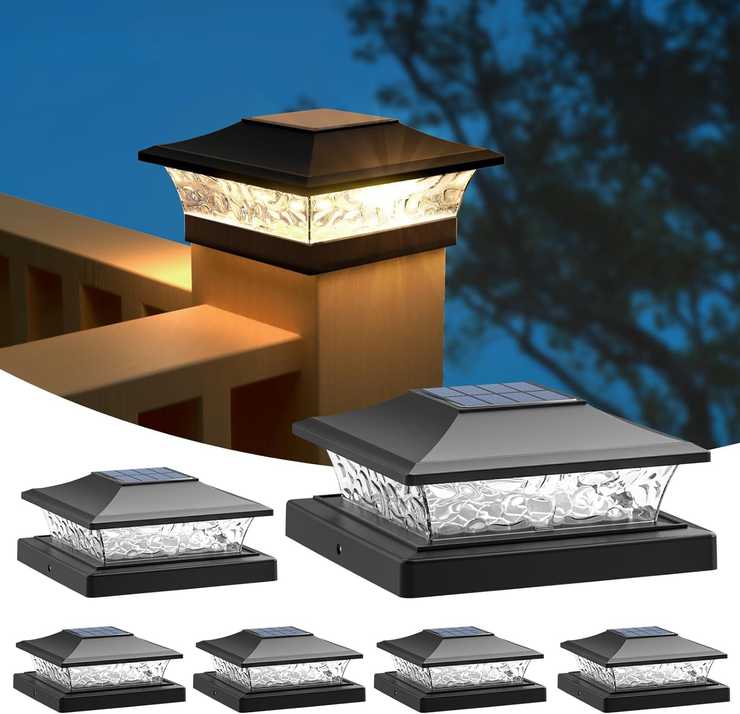 Solar Post Cap Lights,Deck Post Lights Solar Powered 2 Color Mode ...