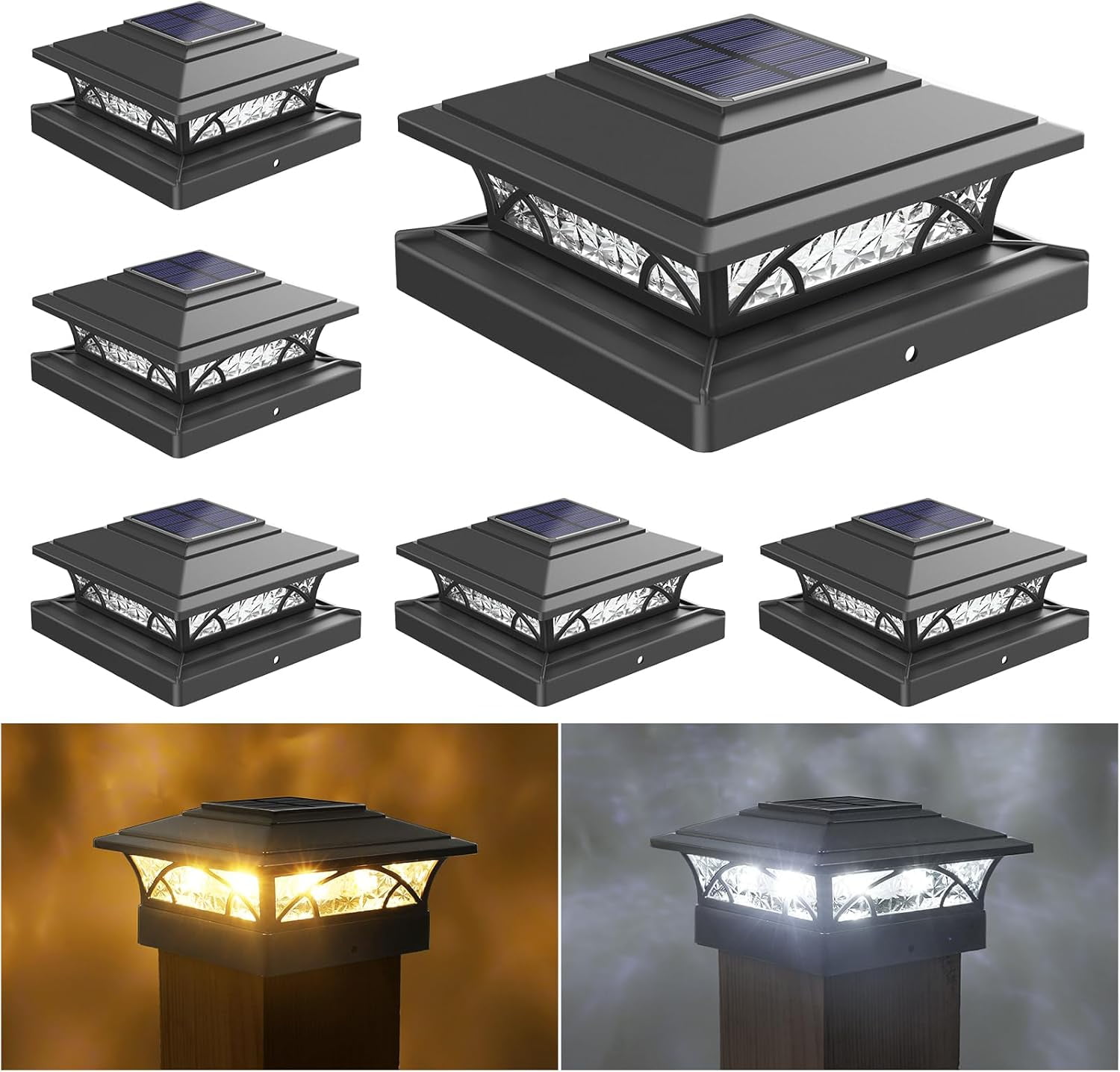 Solar Post Cap Lights Outdoor 6pack, Black Deck Fence Post Lights Solar ...