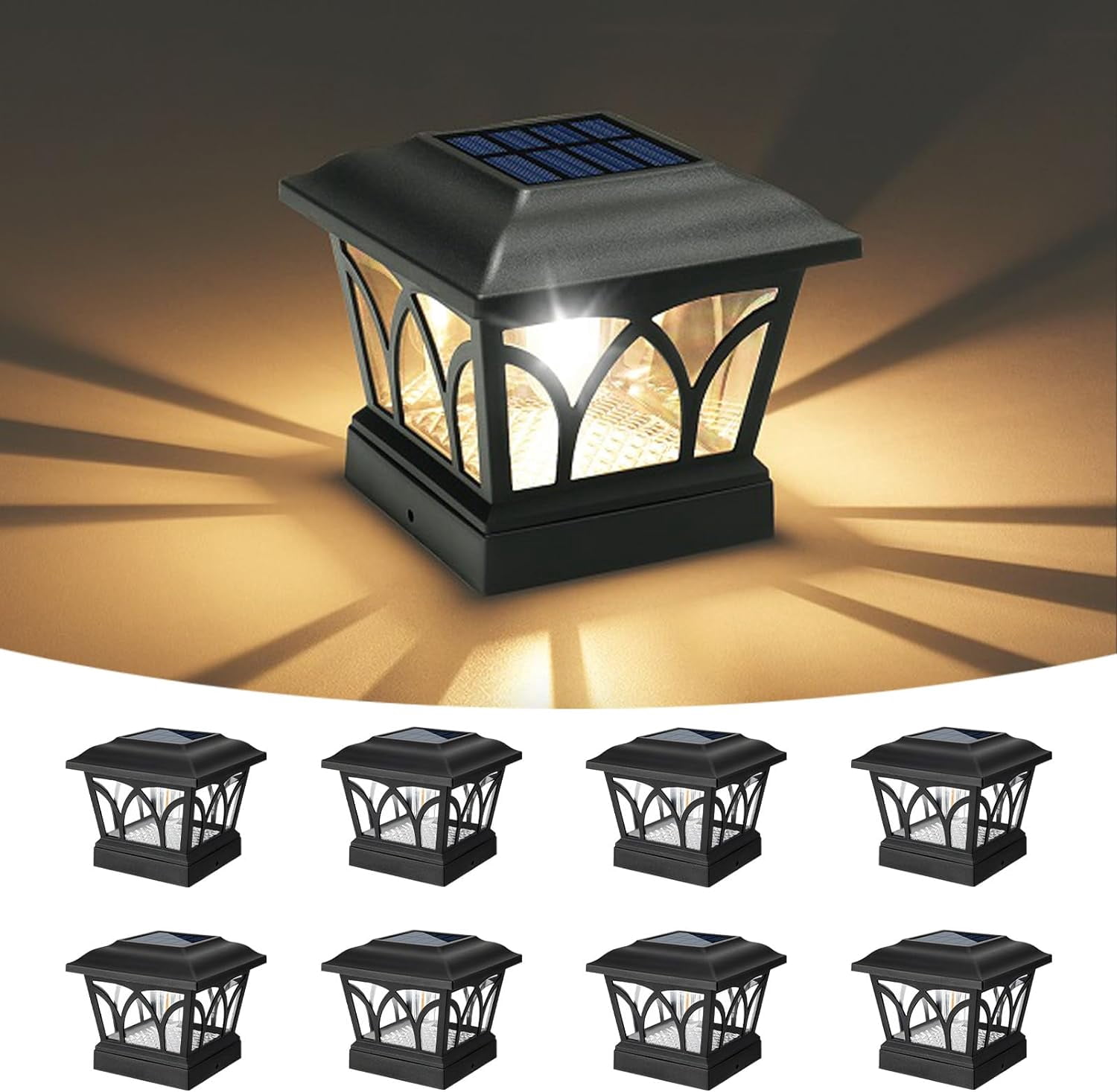 Solar Post Cap Lights Outdoor 8Pack, with Edison LED Bulbs, 2 ...