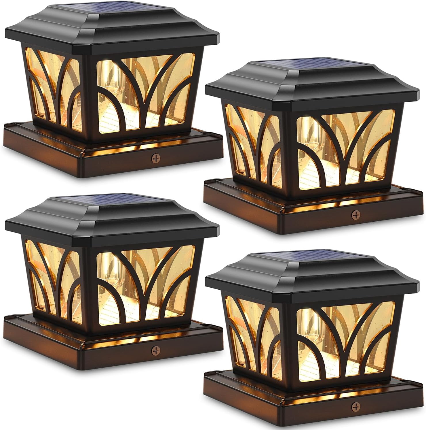 Solar Post Cap Lights Outdoor, Aluminum Glass 2 Modes Edison LED Bulbs ...
