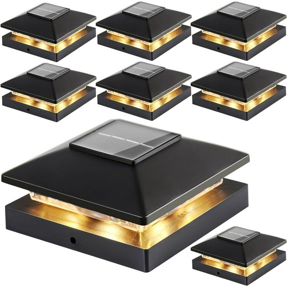 Solar Post Cap Lights Outdoor Black Waterproof Solar Powered Deck Fence ...
