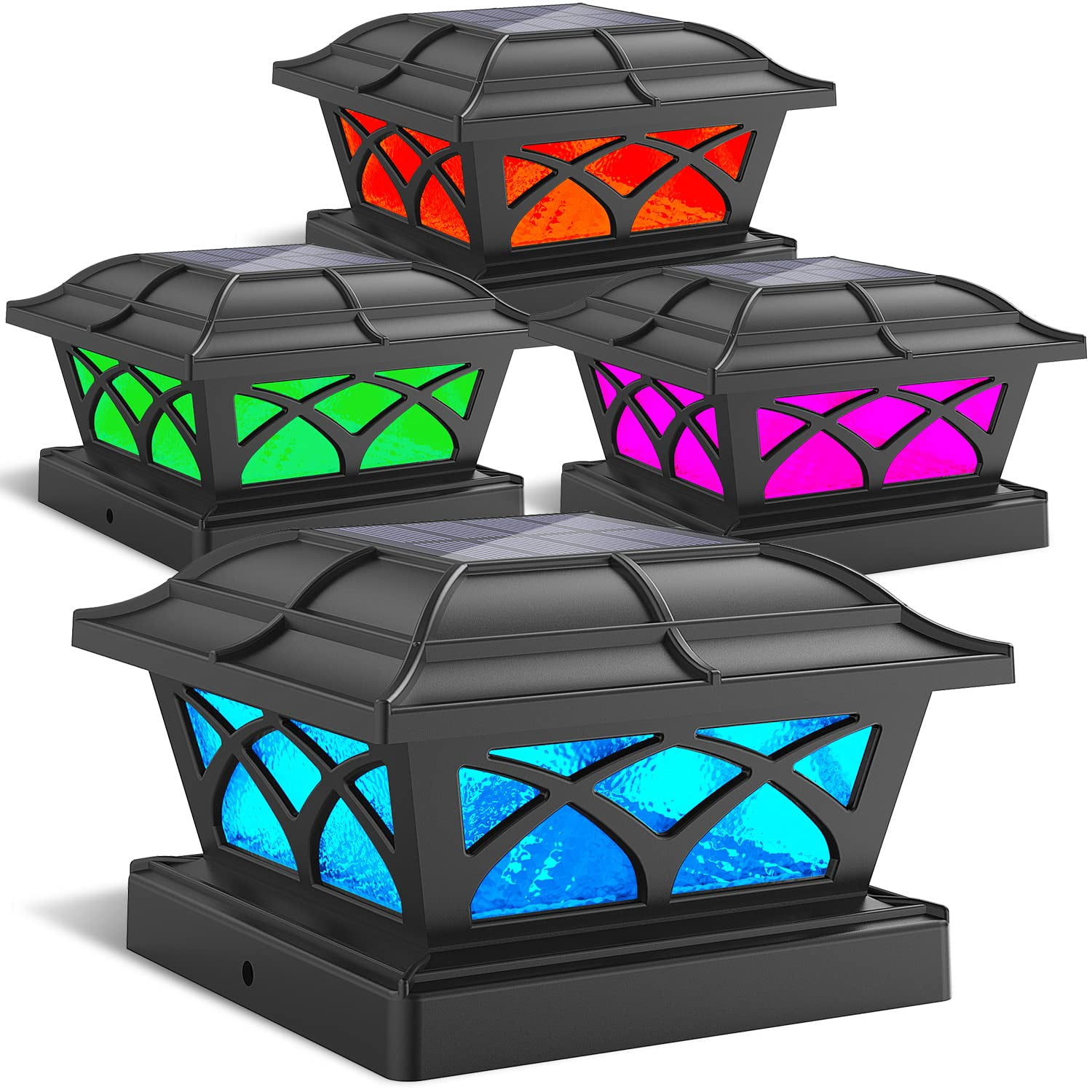 Solar Post Cap Lights Outdoor Glass 2 Modes 8 LEDs for 4x4 5x5 6x6 ...
