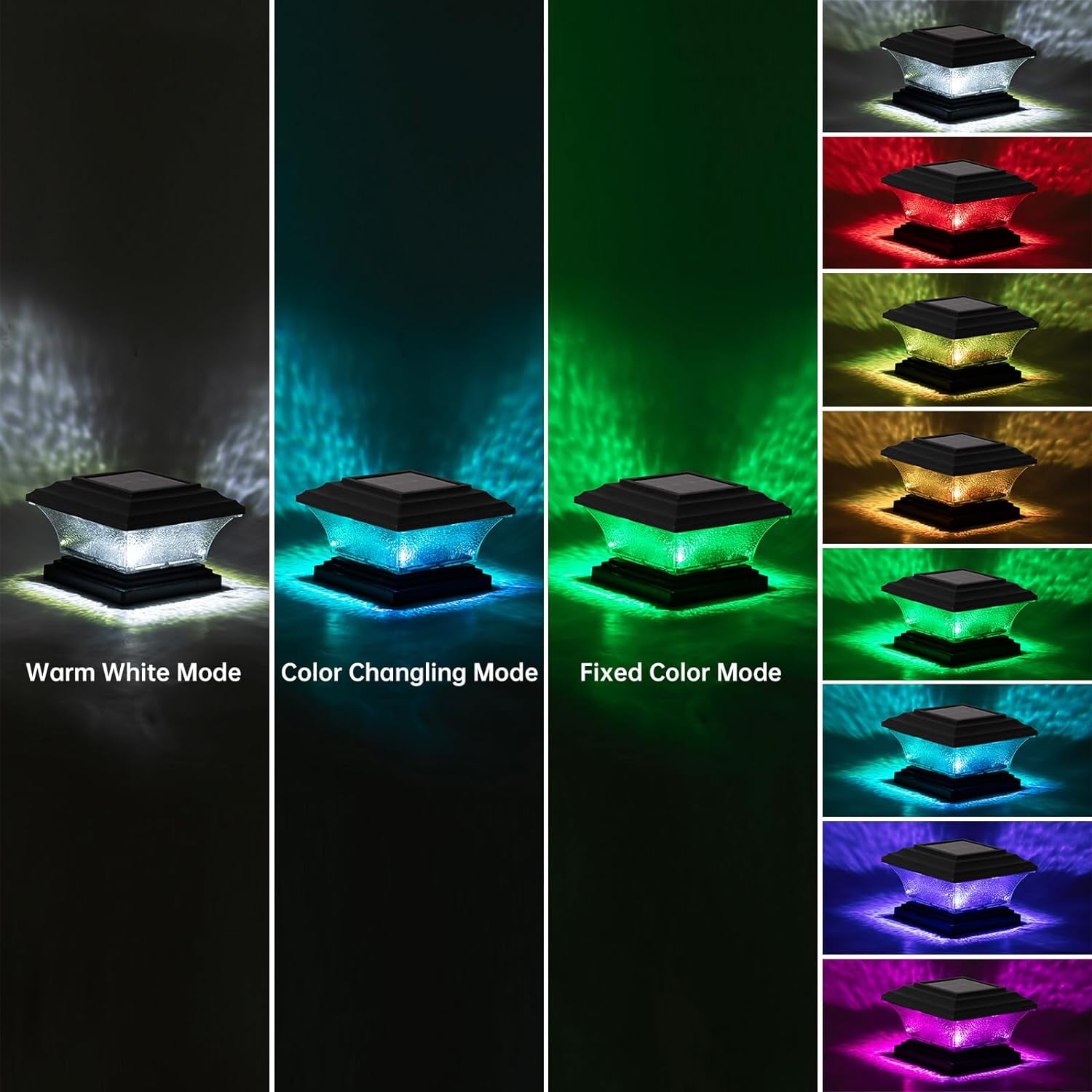 Solar Post Cap Lights - Outdoor LED Deck Fence Cap Light with 9 Light ...