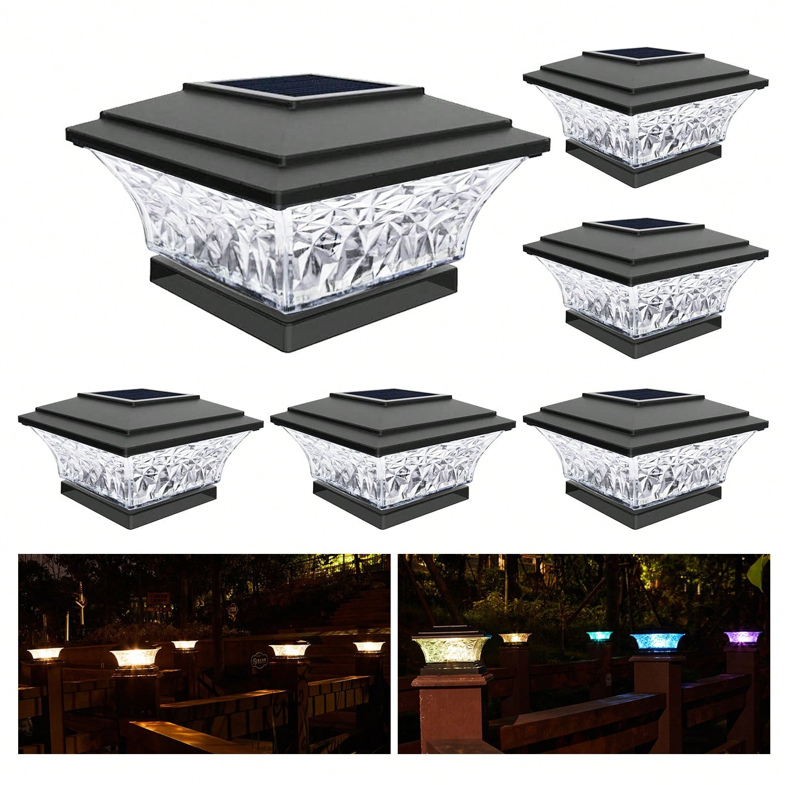 Solar Post Cap Lights Outdoor LED Lighting Deck Fence Cap Light Diamond ...