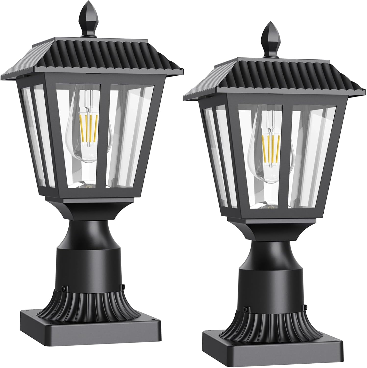 Solar Post Lamp Lights, 2 Pack 6000K Dusk to Dawn Solar Light with Pier ...