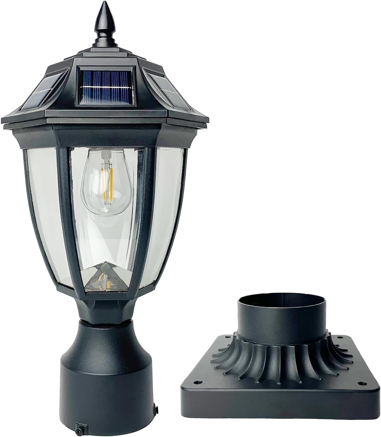 Solar Post Lamp Lights, Dusk to Dawn Post Light with Pier Mount Base ...