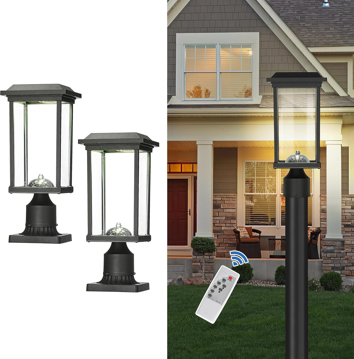 Solar Post Lights 2 Pack, Dusk to Dawn Solar Lamp Post Light Fixture ...