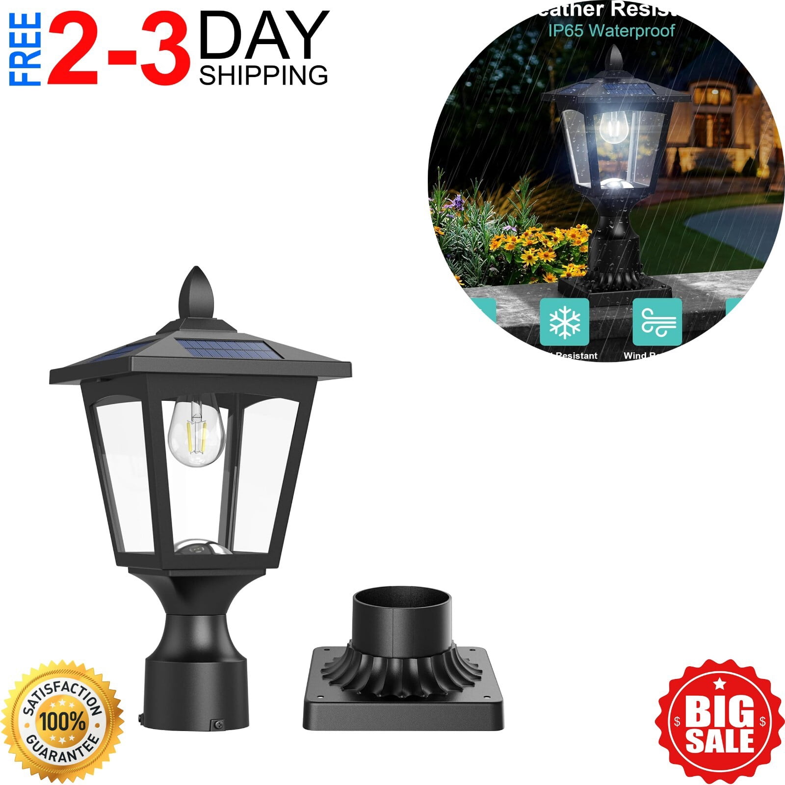 Solar Post Lights, 6000K Dusk to Dawn Solar Lamp Post Light with Pier ...
