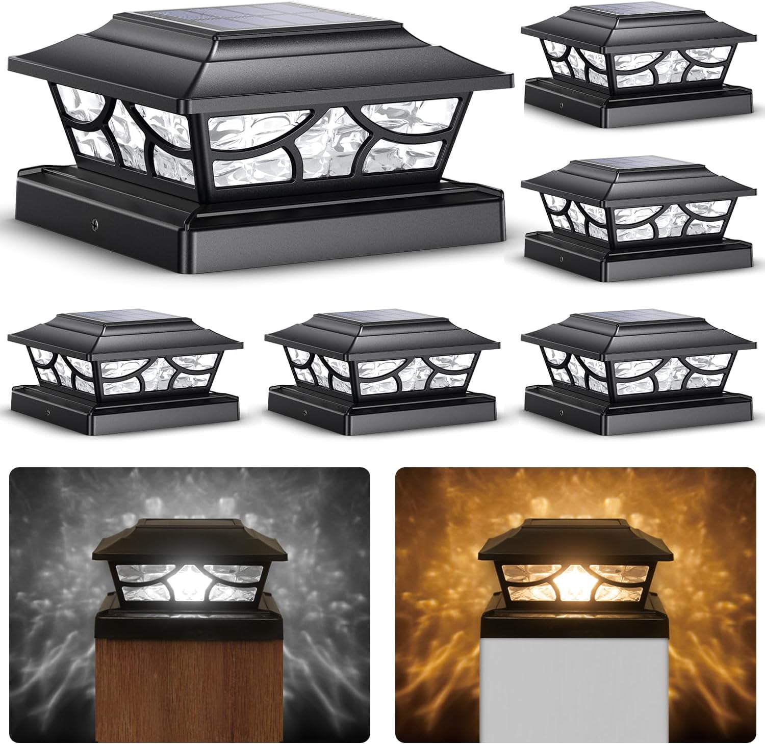 Solar Post Lights Outdoor 4 Modes Deck Fence Post Cap Light for 4x4 5x5 ...