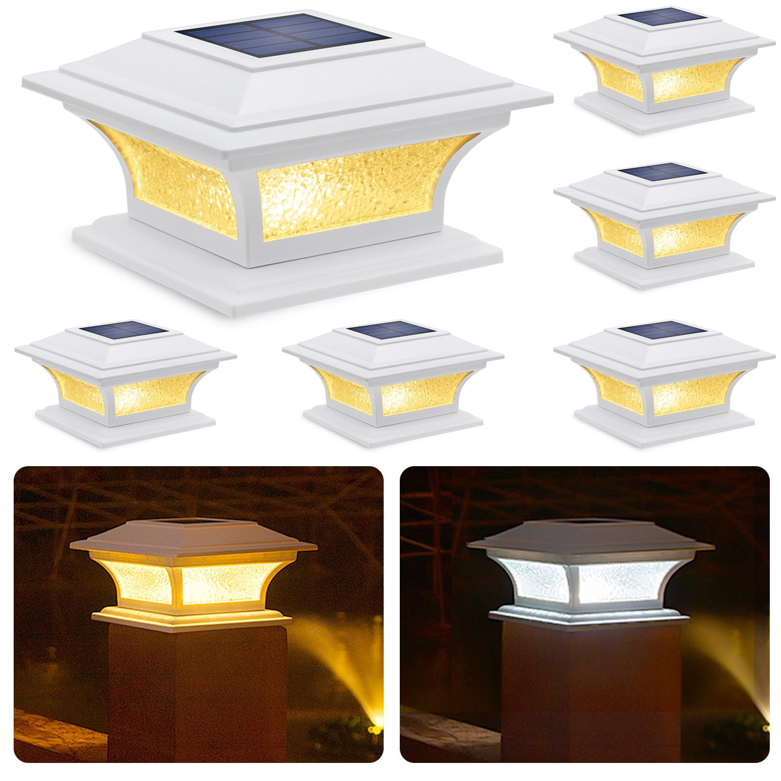 Solar Post Lights Outdoor Glass LED Fence Cap Light 2 Modes for 4x4 5x5 ...