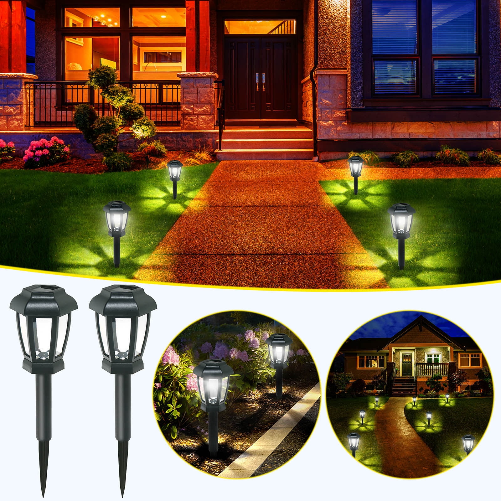 Solar Post Lights Outdoor LED 2-Pack | High Brightness Pillar Lamp ...