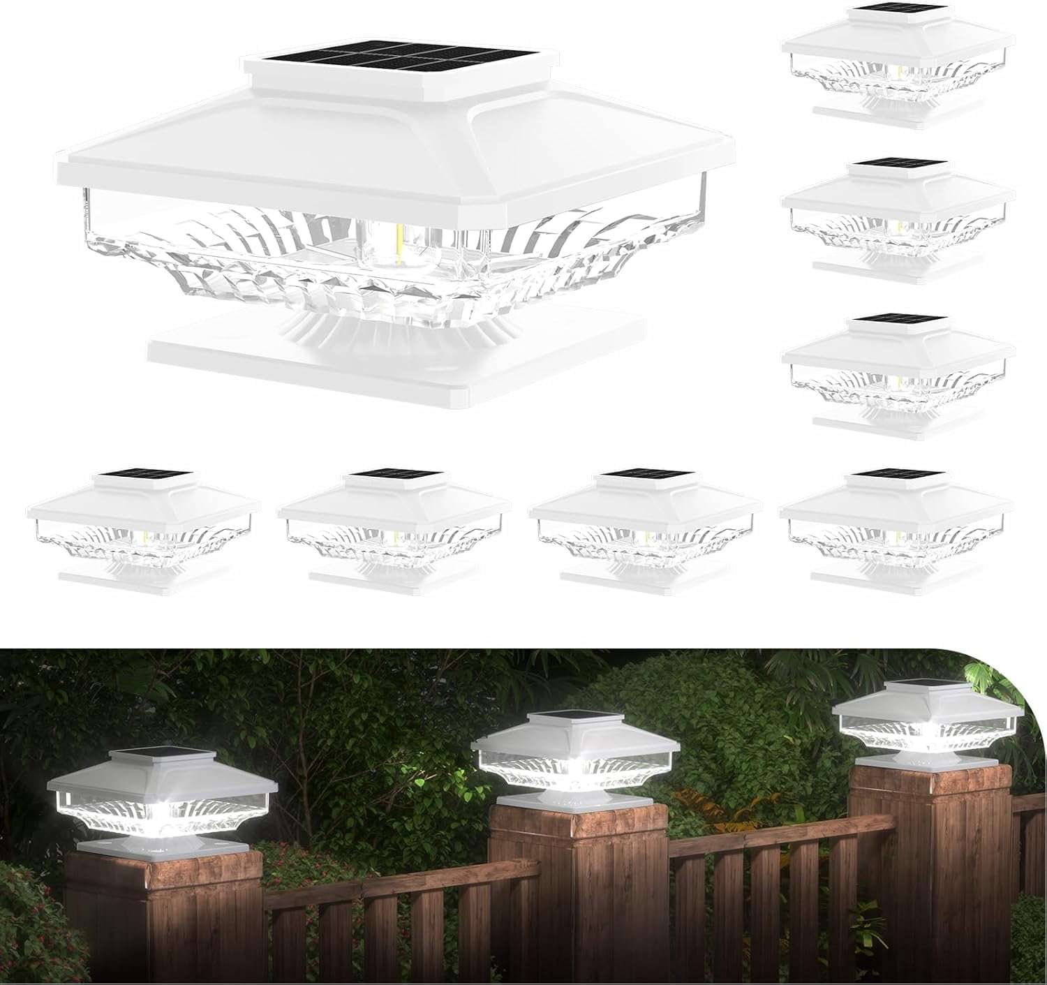 BITPOTT 8 Pcs Bright Solar Post Cap Lights Fence Post Lights Outdoor ...