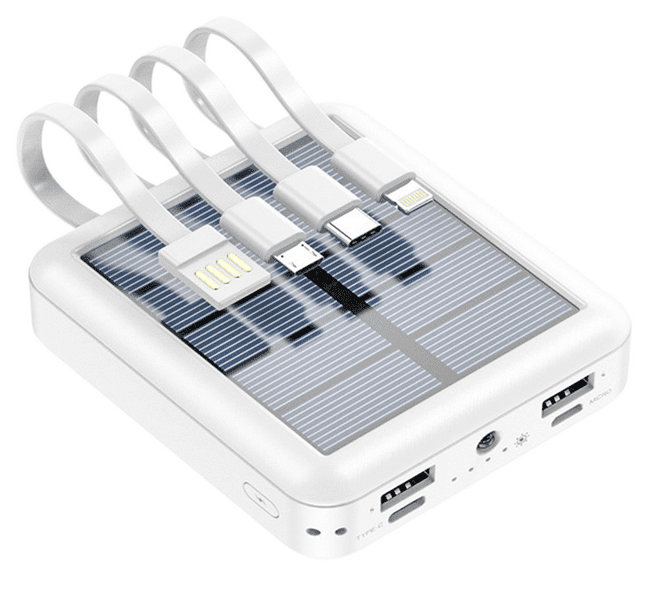 Solar Power Bank 20000mAh,Small Solar Charger Built in 4 Cables,USB C ...