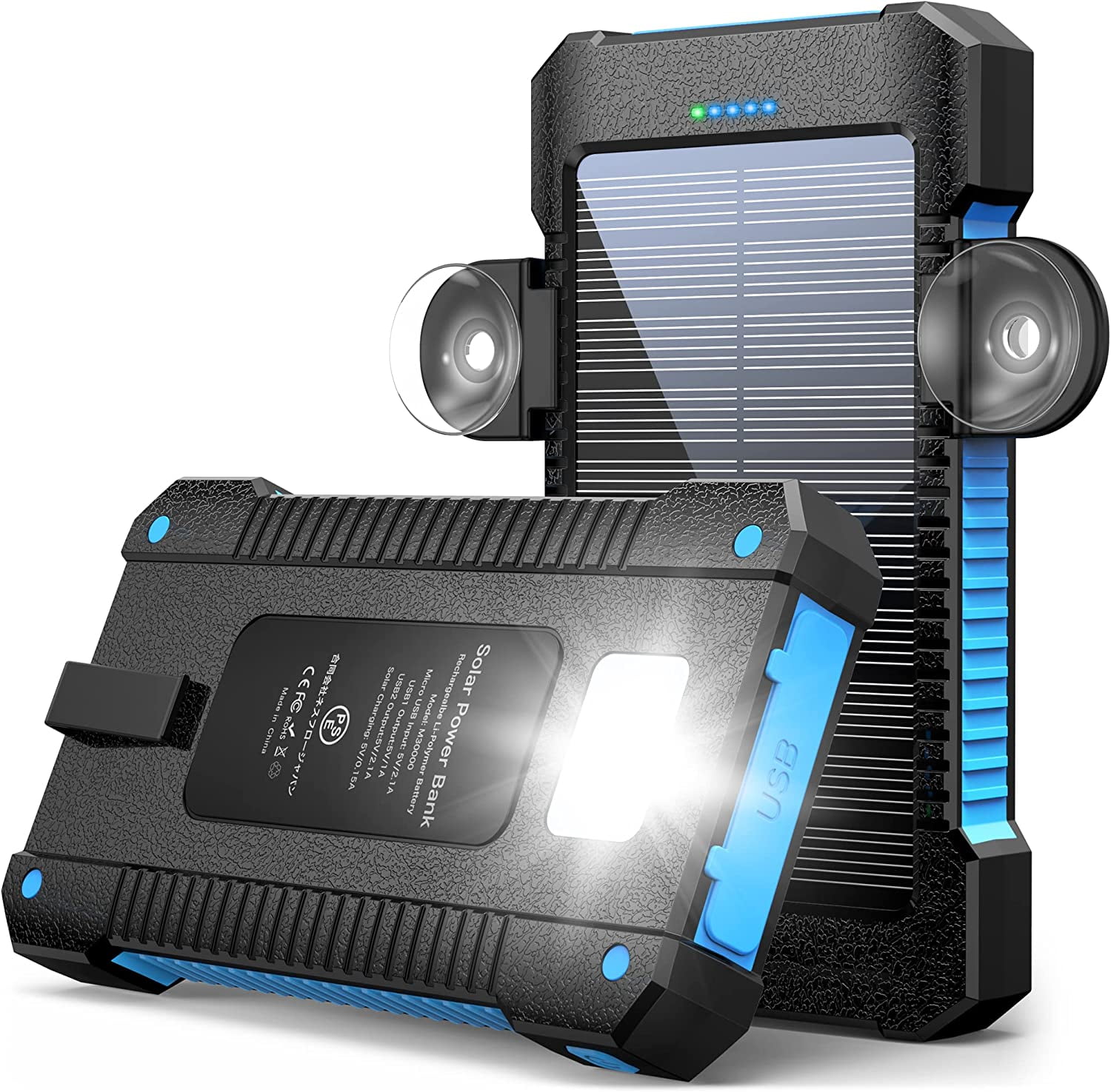 Solar Power Bank 38800mAh, Waterproof with Flashlight and 3 USB Ports ...