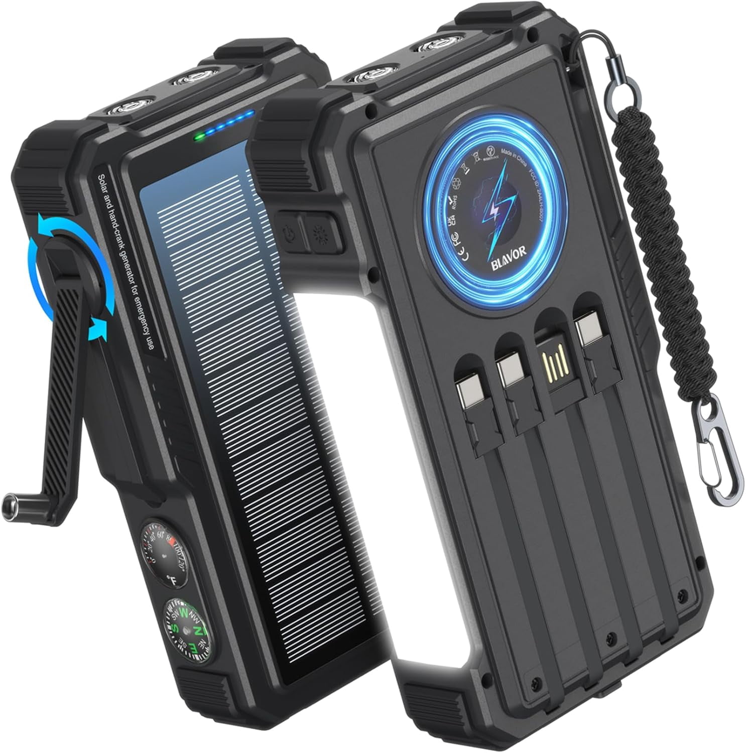 Solar Power Bank with Hand Crank and 4 Cables, 20000mAh Wireless ...
