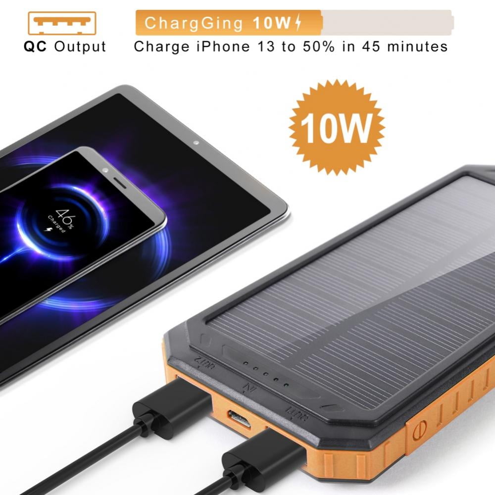 Solar Power Bank, Qi Portable Charger 10,000mAh External Battery Pack ...