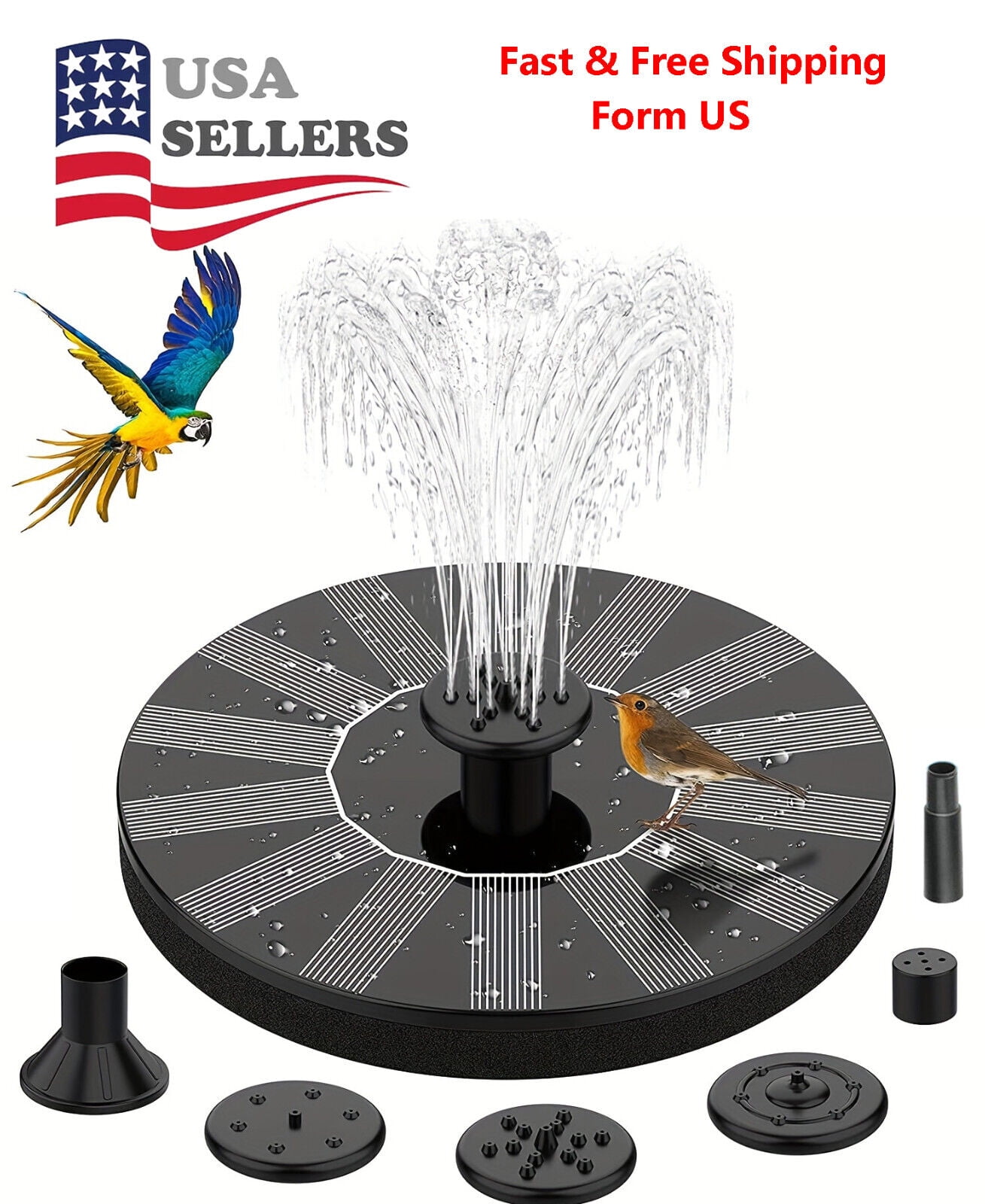 Solar Power Bird Bath Fountain Pump Upgrade 1.4W Solar Fountain with 4 ...