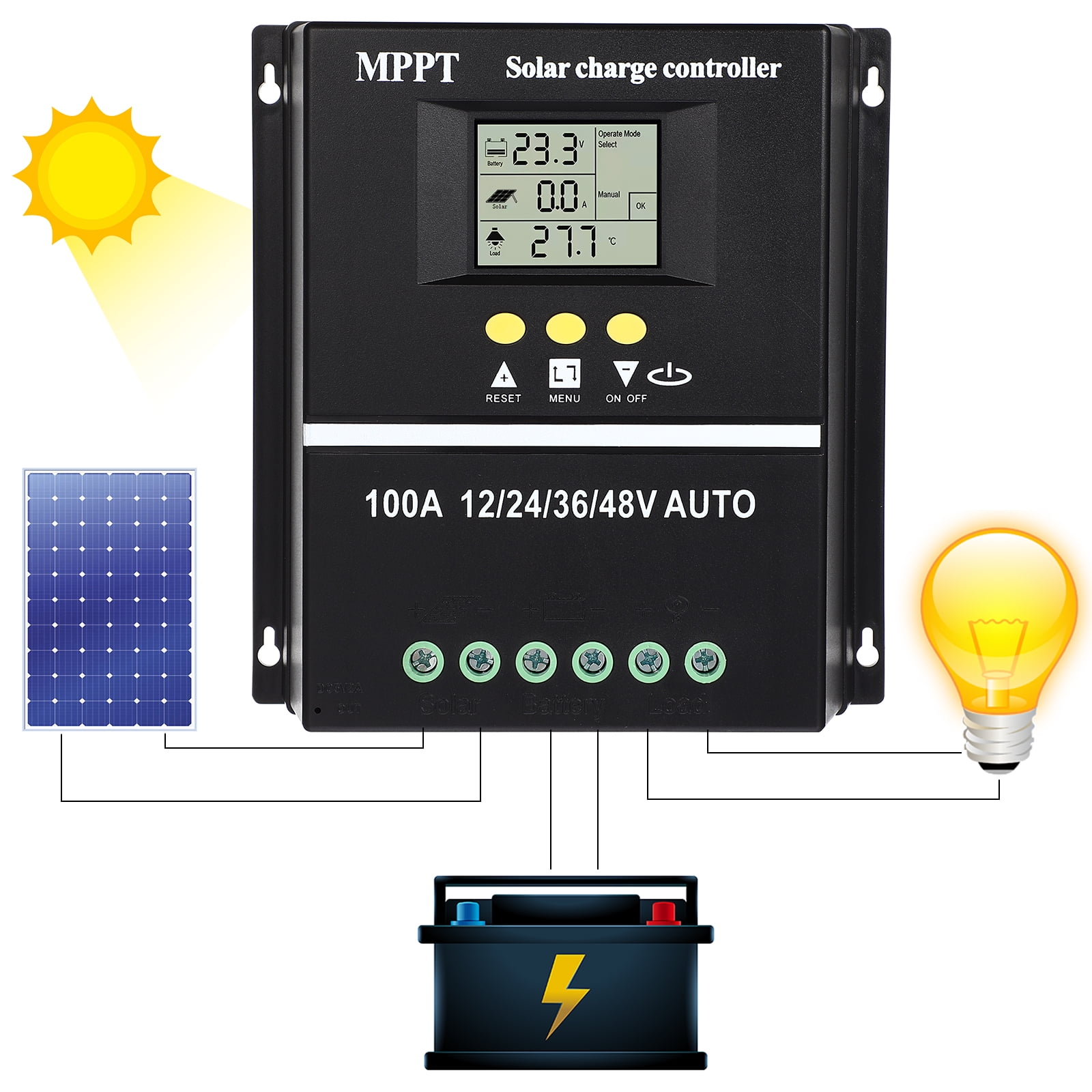 Solar Power Controller 12v Panel 24v Generator Cable Charge Controllers ...