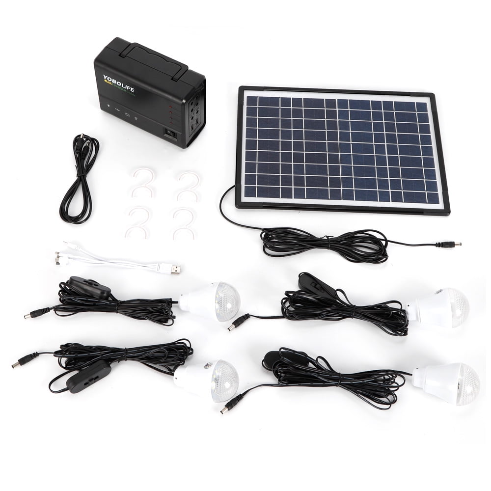 Solar Power Generator 12V 4A, 18V 12W Solar Panel, 4 LED Bulbs, USB ...
