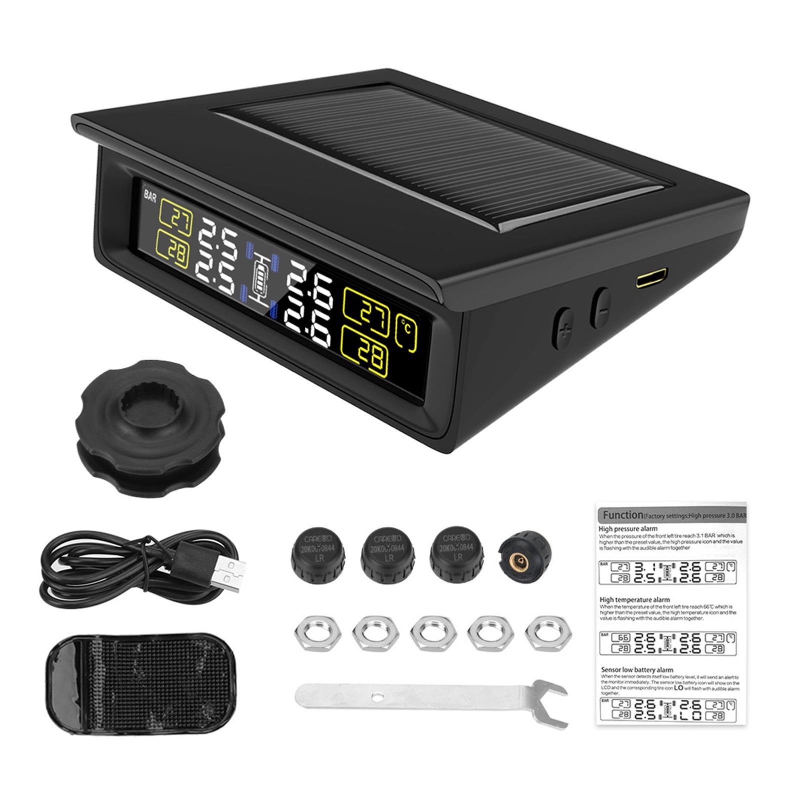 Solar Power LCD Display TPMS Tyre Pressure Monitoring System with 4 ...
