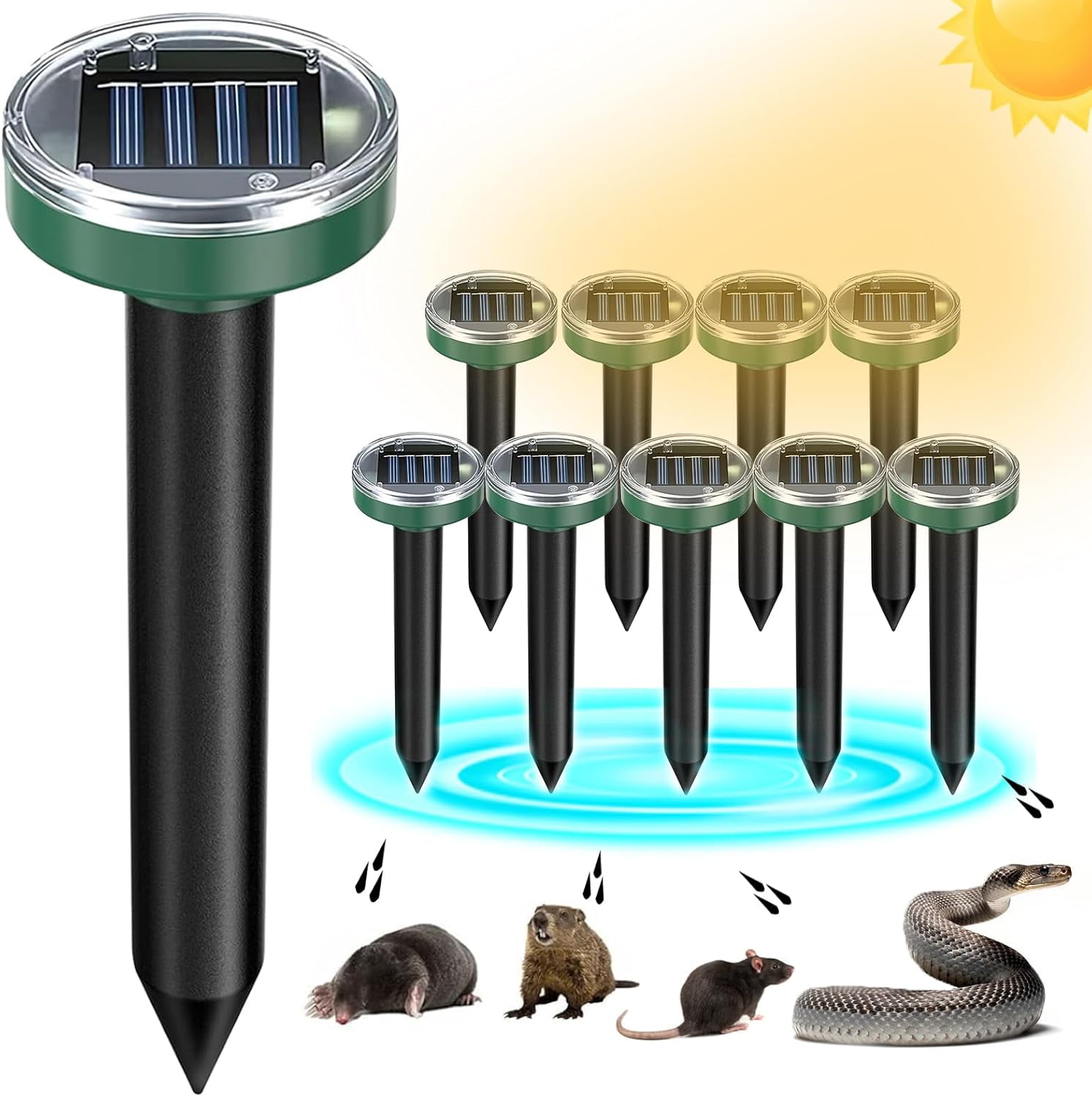 Solar Power Mouse Mole Snakes Pest Rodent Repeller,Mole Repellent Solar ...