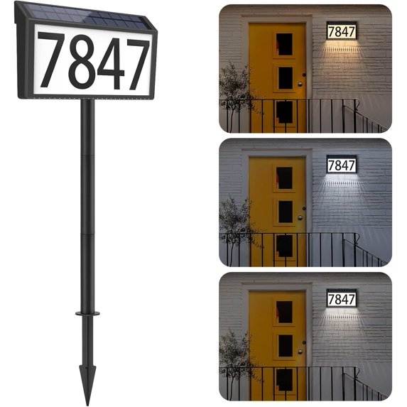 Solar Powered Address Sign Plaque with Stakes House Numbers & Letters ...