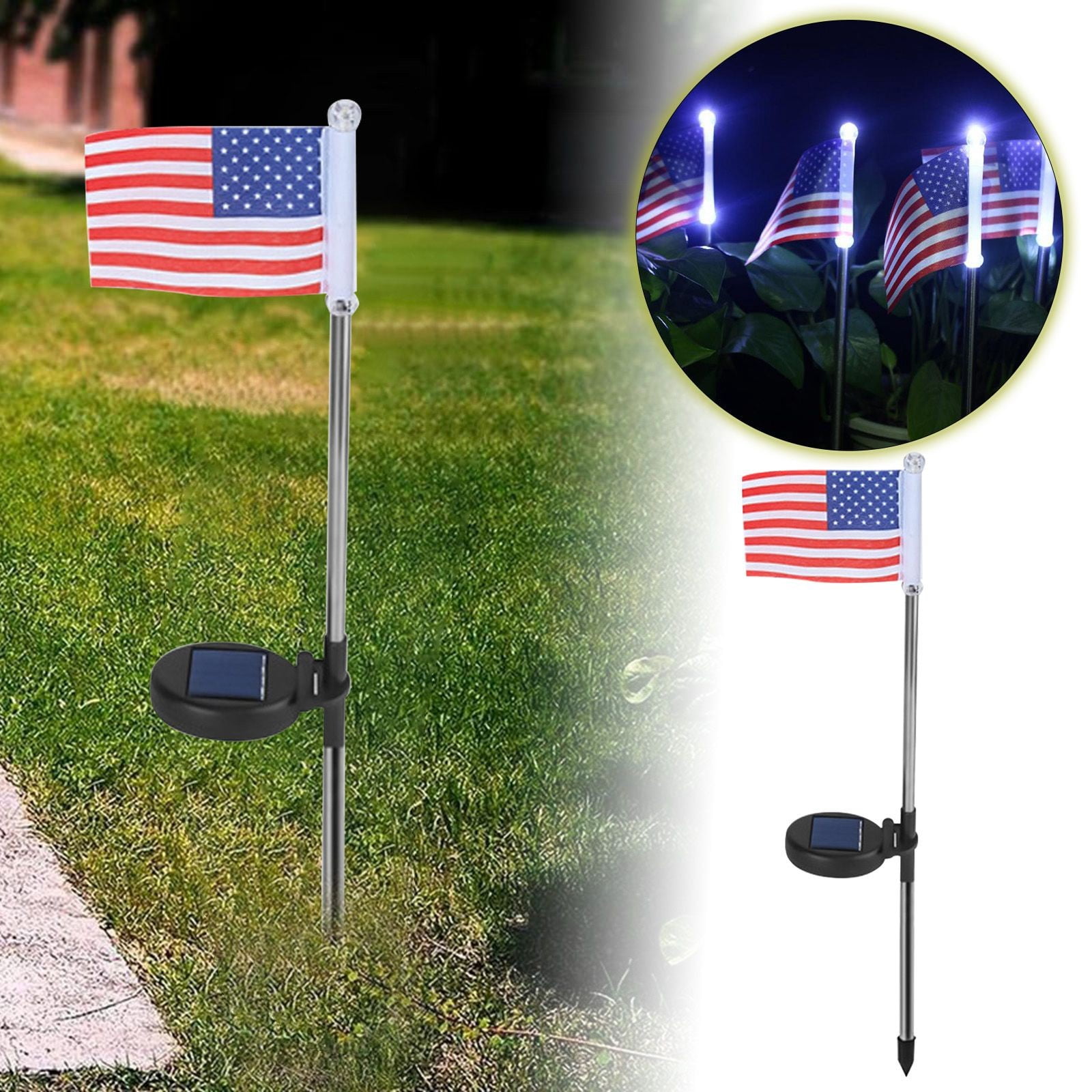 Solar Powered American Flag Garden Light - Waterproof LED Landscape ...