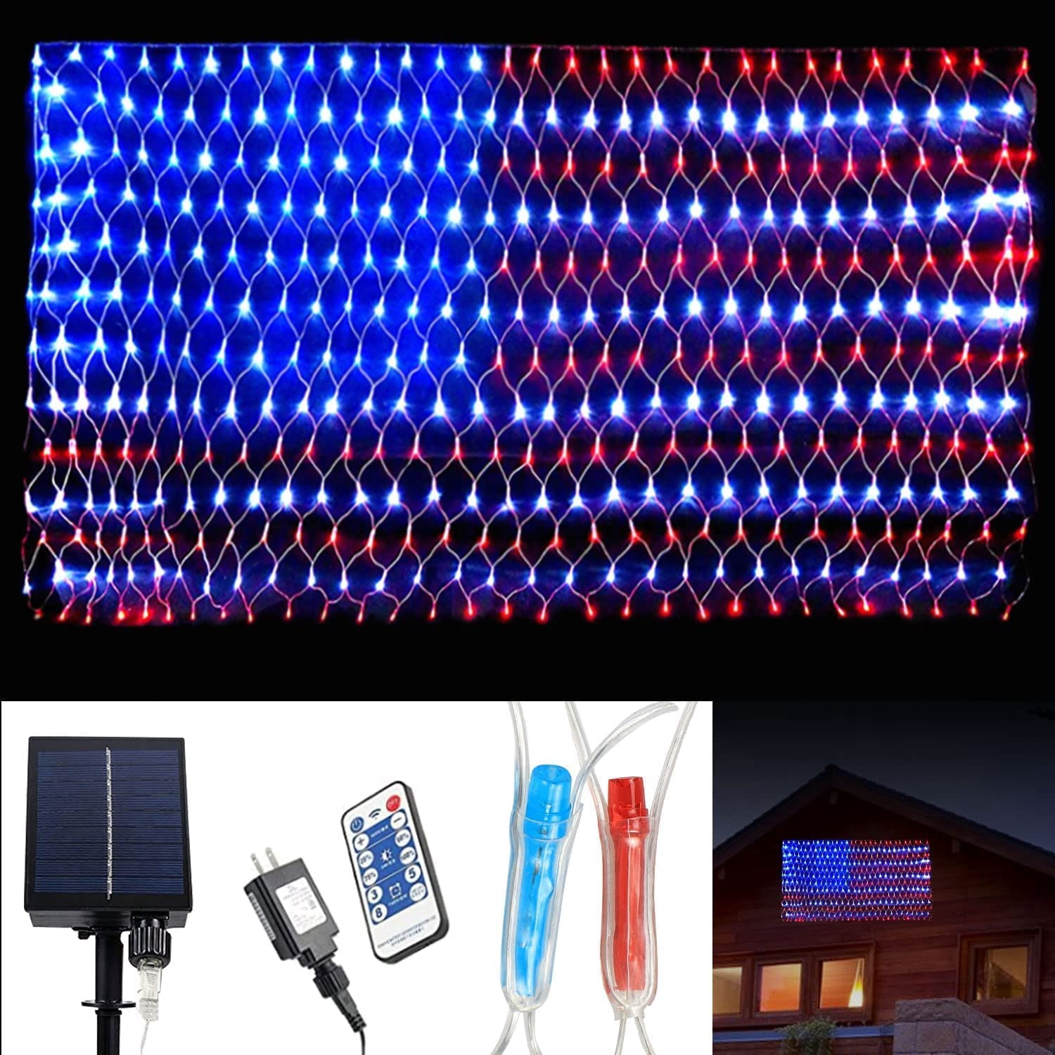 Solar Powered American Flag Light, Waterproof 420 LED String Lights ...