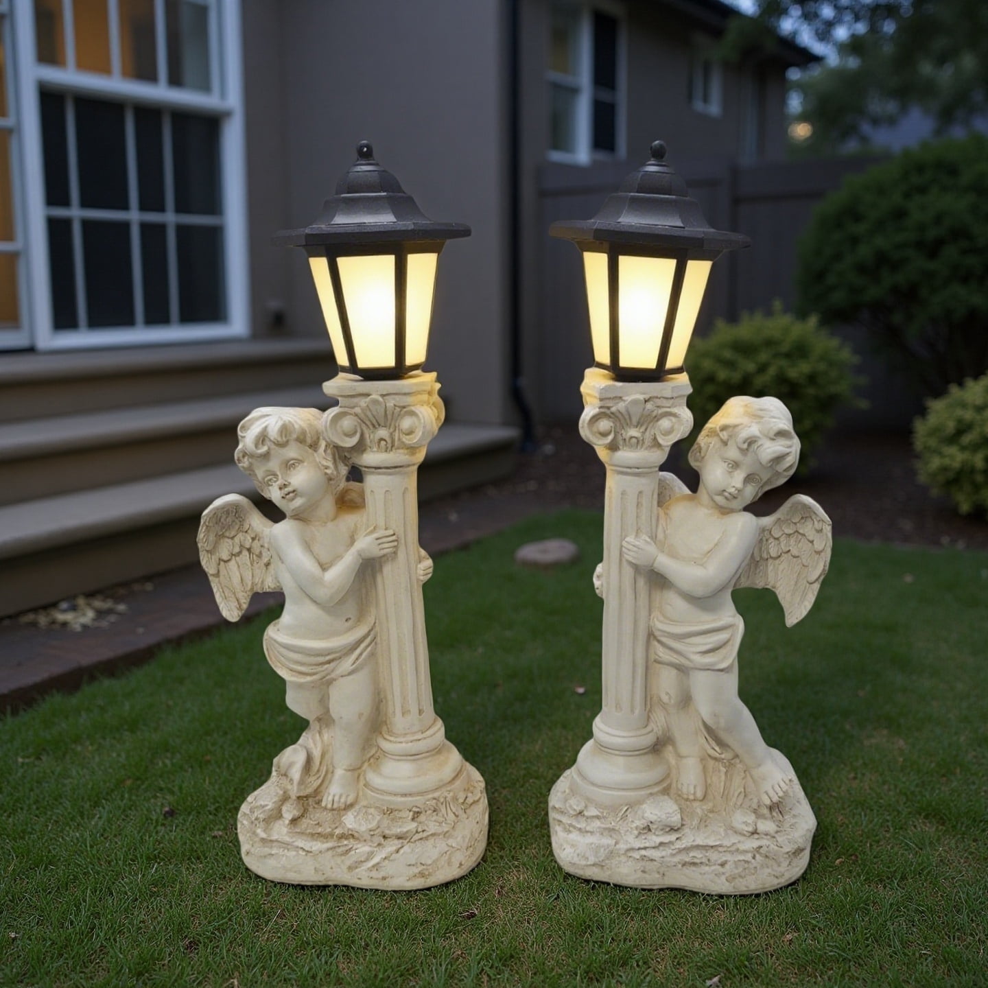 Solar Powered Angel Sculpture, Roman Pillar Angel Garden Sculpture ...