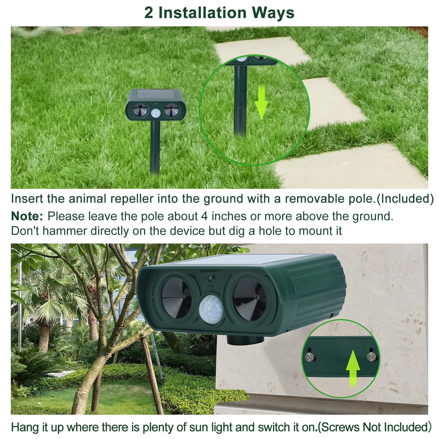 Solar Powered Animal Repellent Outdoor, Ultrasonic Motion Sensor Bird ...