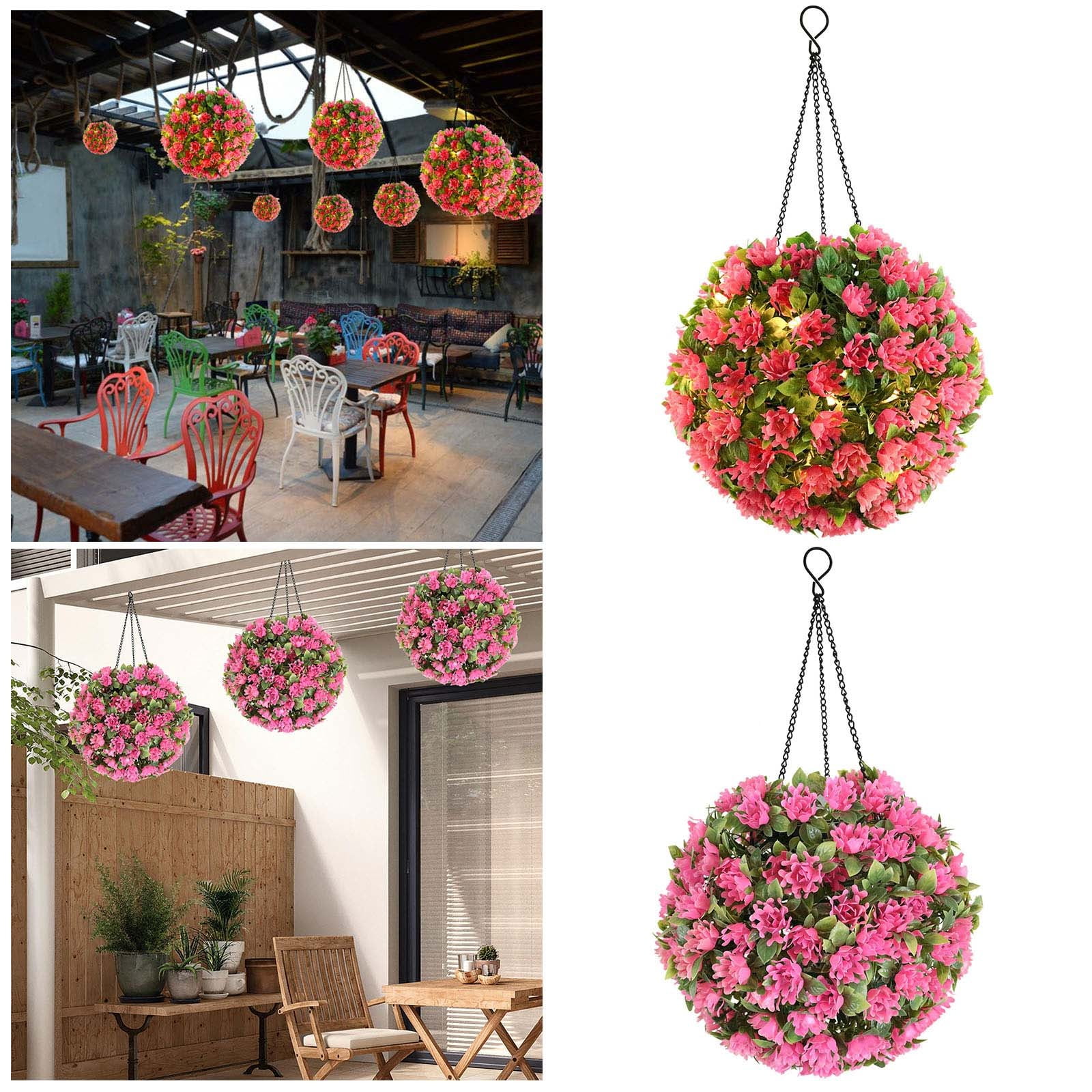 Solar-Powered Artificial Flower Ball - LED Hanging Topiary Ball for ...