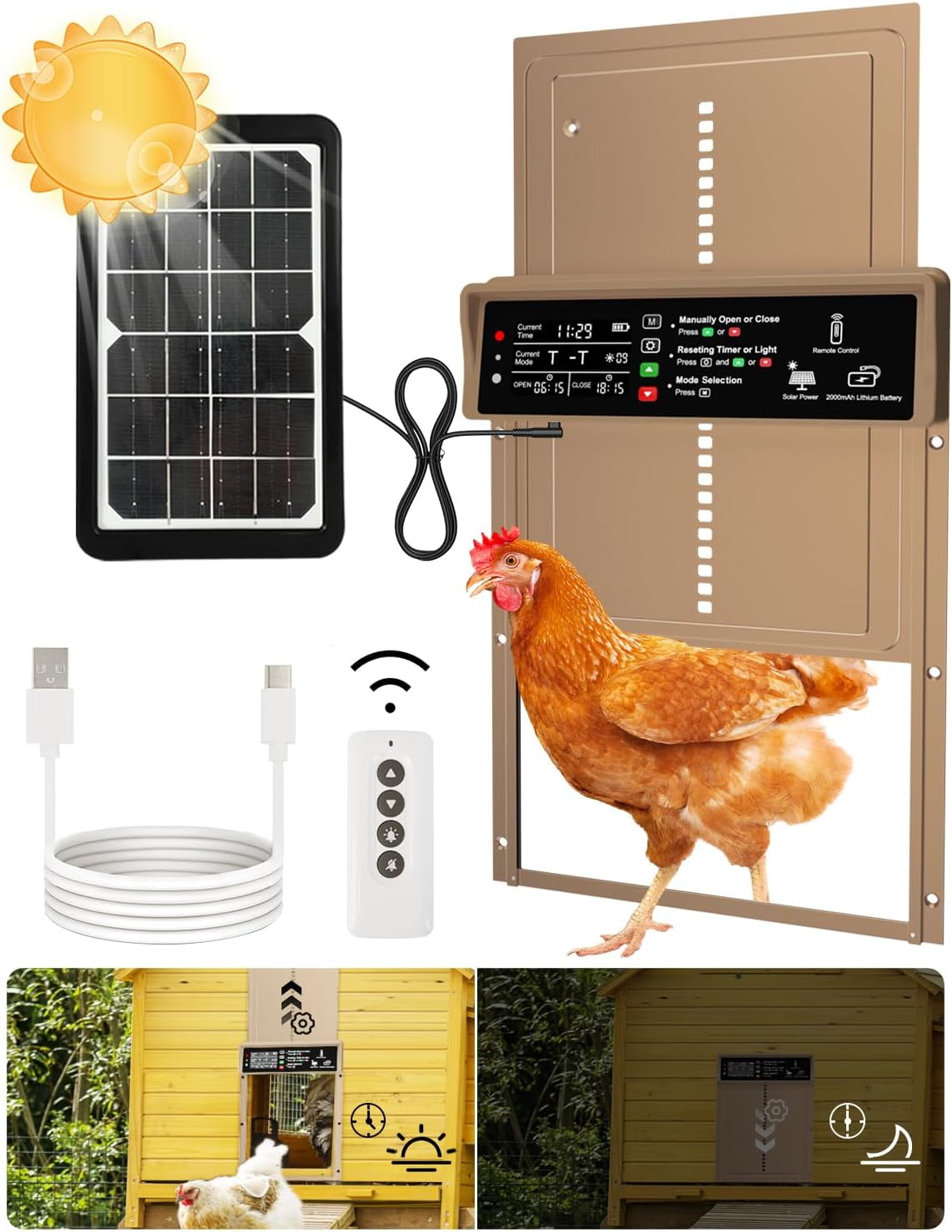 Solar Powered Automatic Chicken Coop Door with Timer & Light Sensor ...