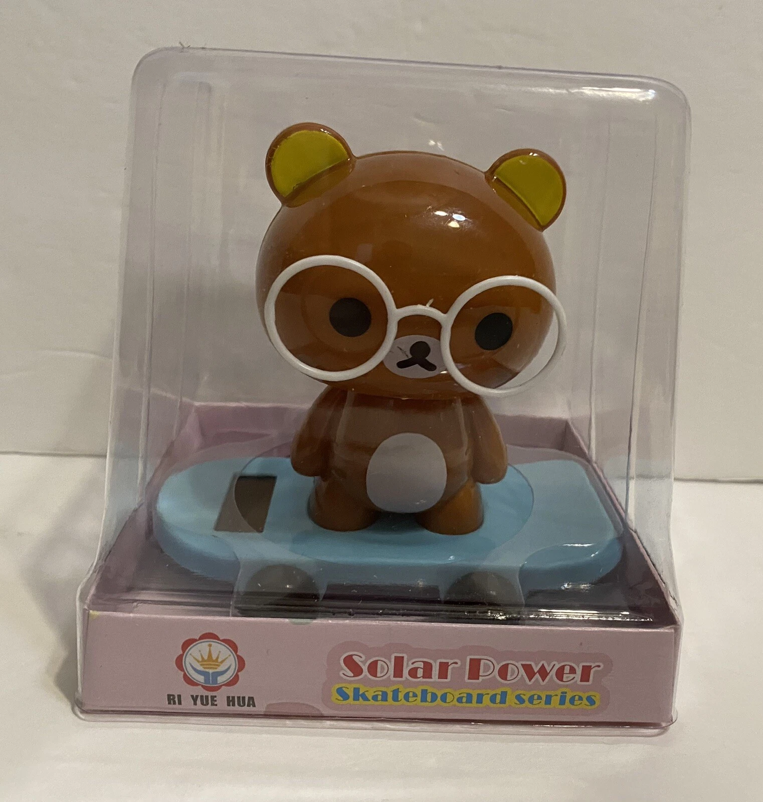 Solar Powered Blue Skateboard Shaking Head Bear W/ White Glasses ...