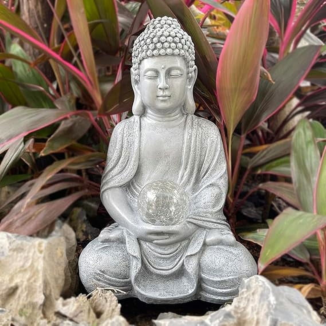 Solar-Powered Buddha Statue, Resin Buddha Sculpture with LED Light for ...