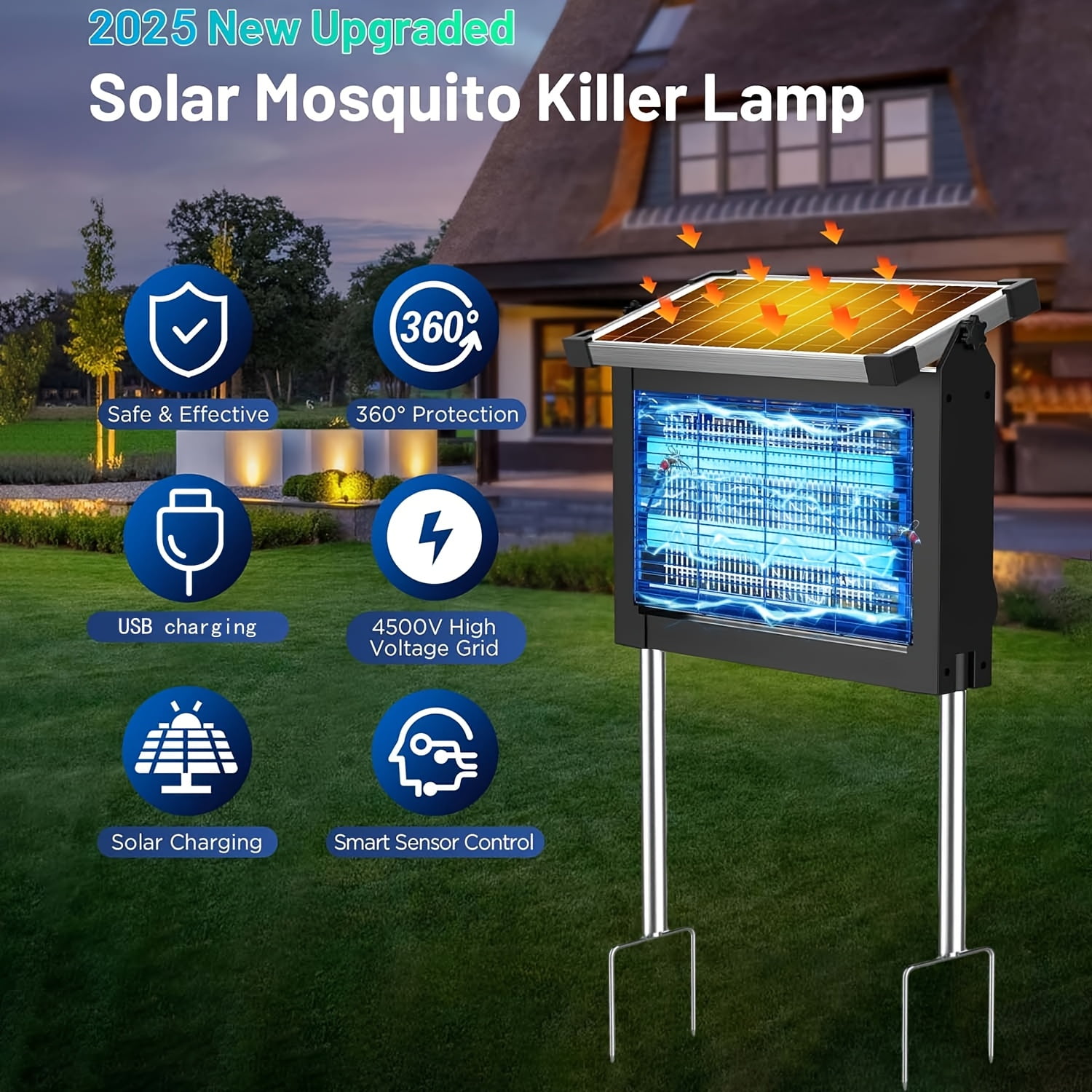 Solar-Powered Bug Zapper Outdoor, Bug Zapper 4500V Electric Shock ...