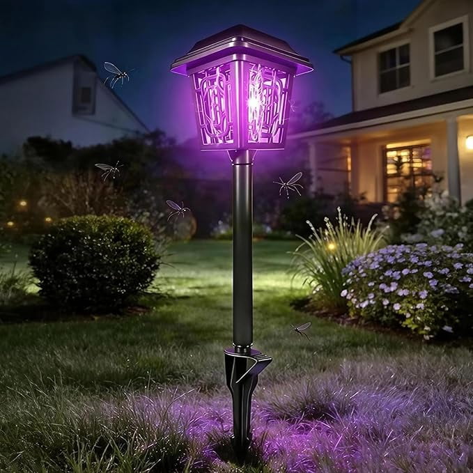 Solar Powered Bug Zapper Outdoor Waterproof, Dual Light Insect Killer ...