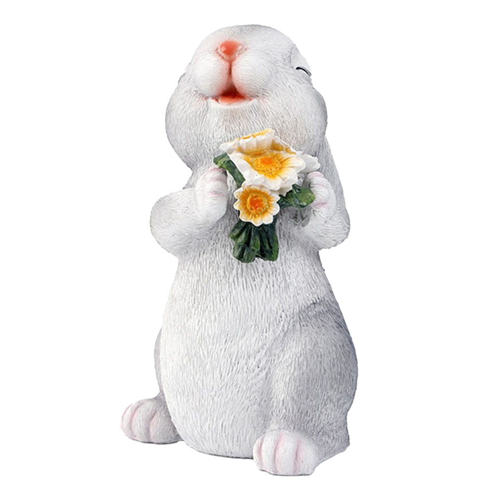 Solar Powered Bunny Garden Statue with Flower, Outdoor Resin Sculpture ...