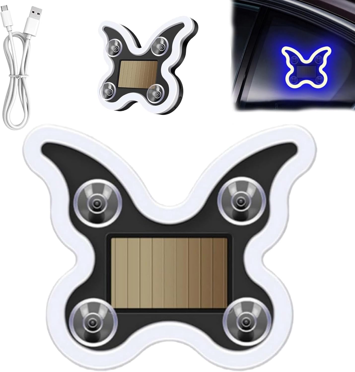 Solar-Powered Butterfly LED Neon Car Window Light, Rechargeable, 6 ...