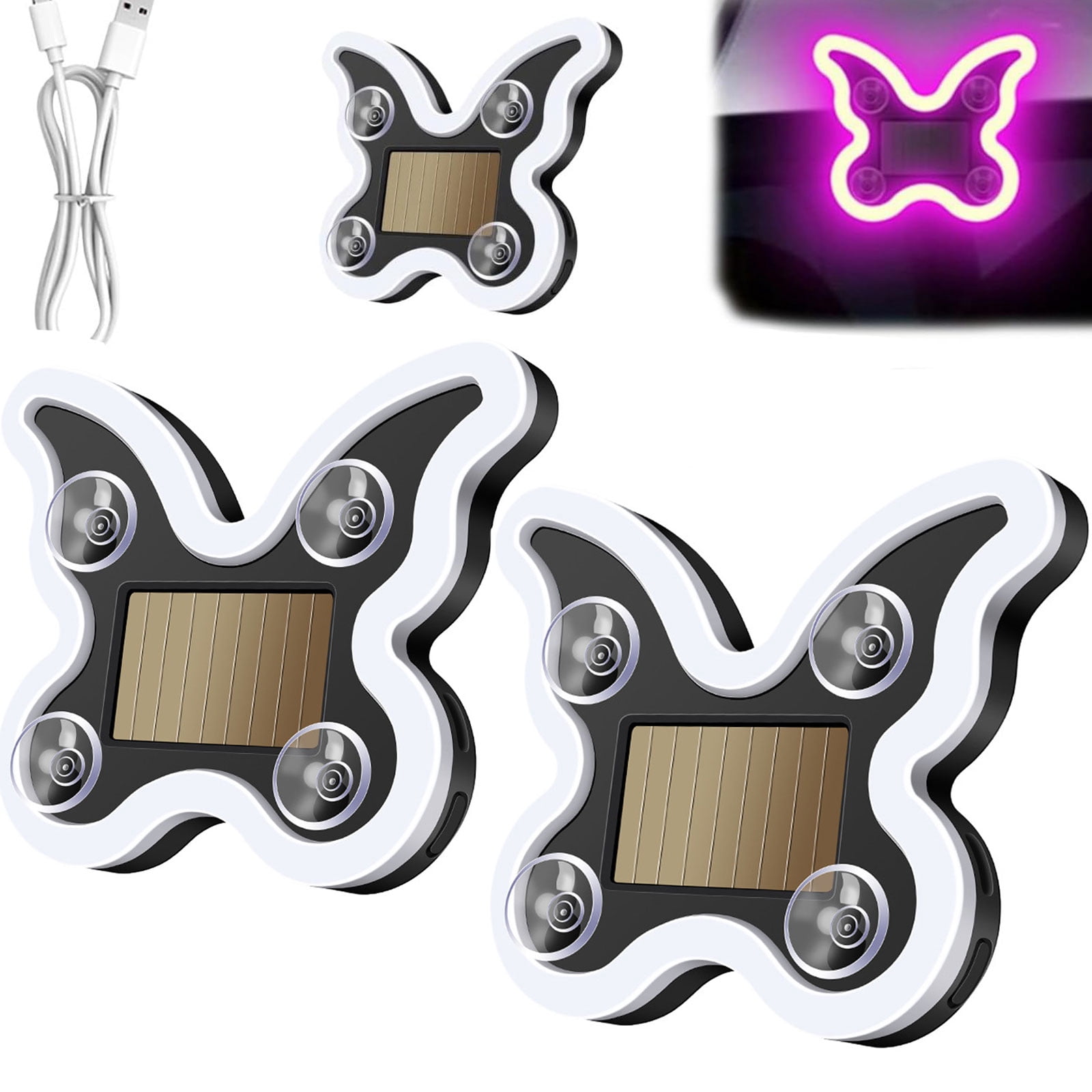 Solar-Powered Butterfly LED Neon Car Window Light, Rechargeable, 6 ...