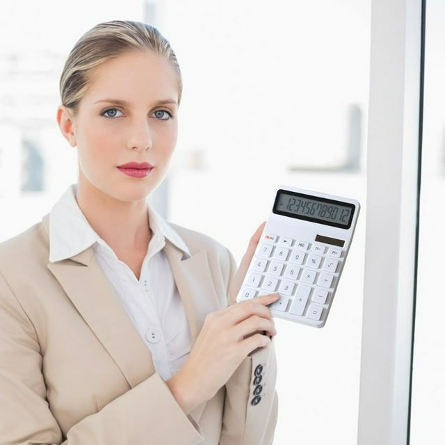 Solar Powered Calculator 12-Digit LCD Display | Dual Power Office Desk ...