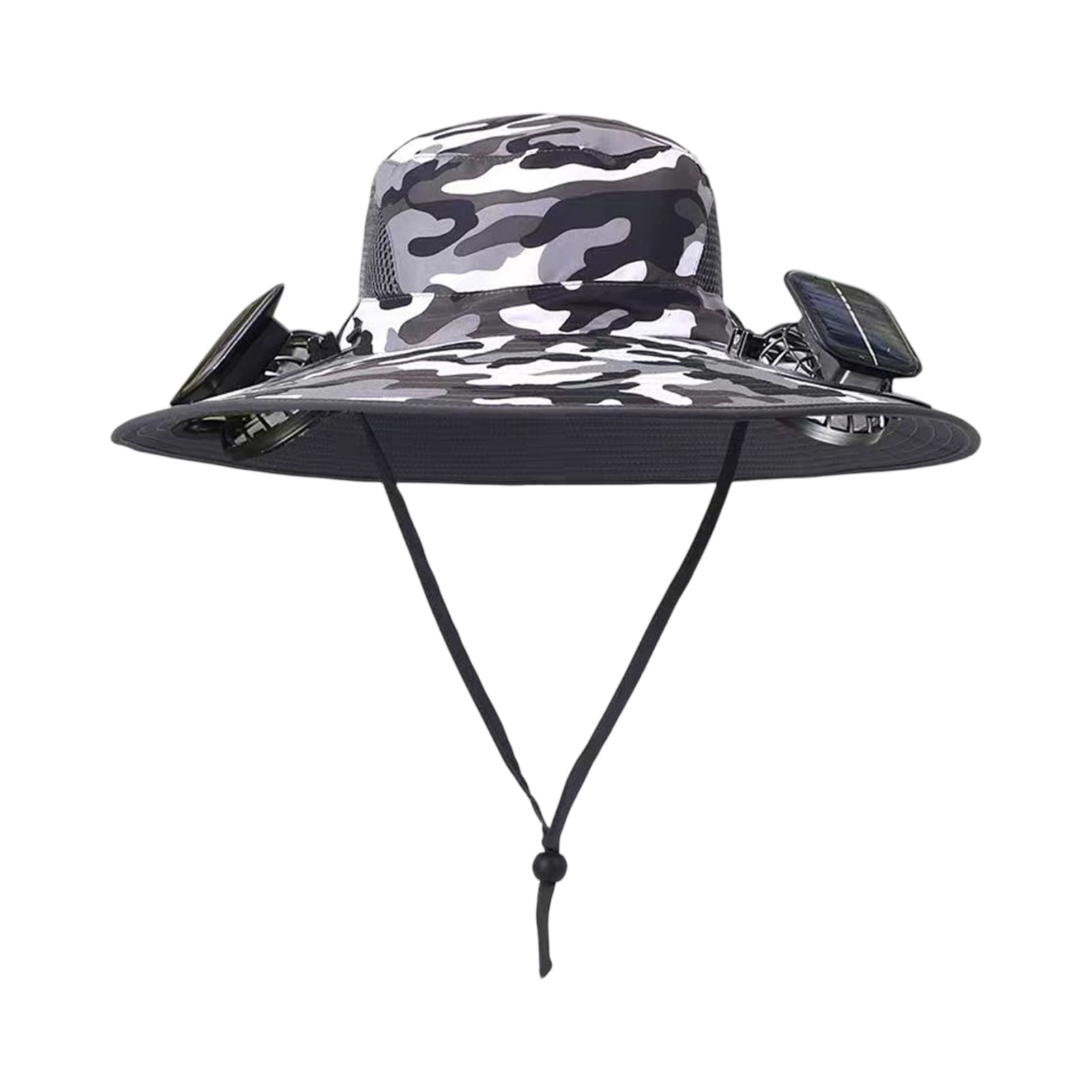 Solar-Powered Camouflage Cooling Hat with Dual Fans and Wide Brim for ...