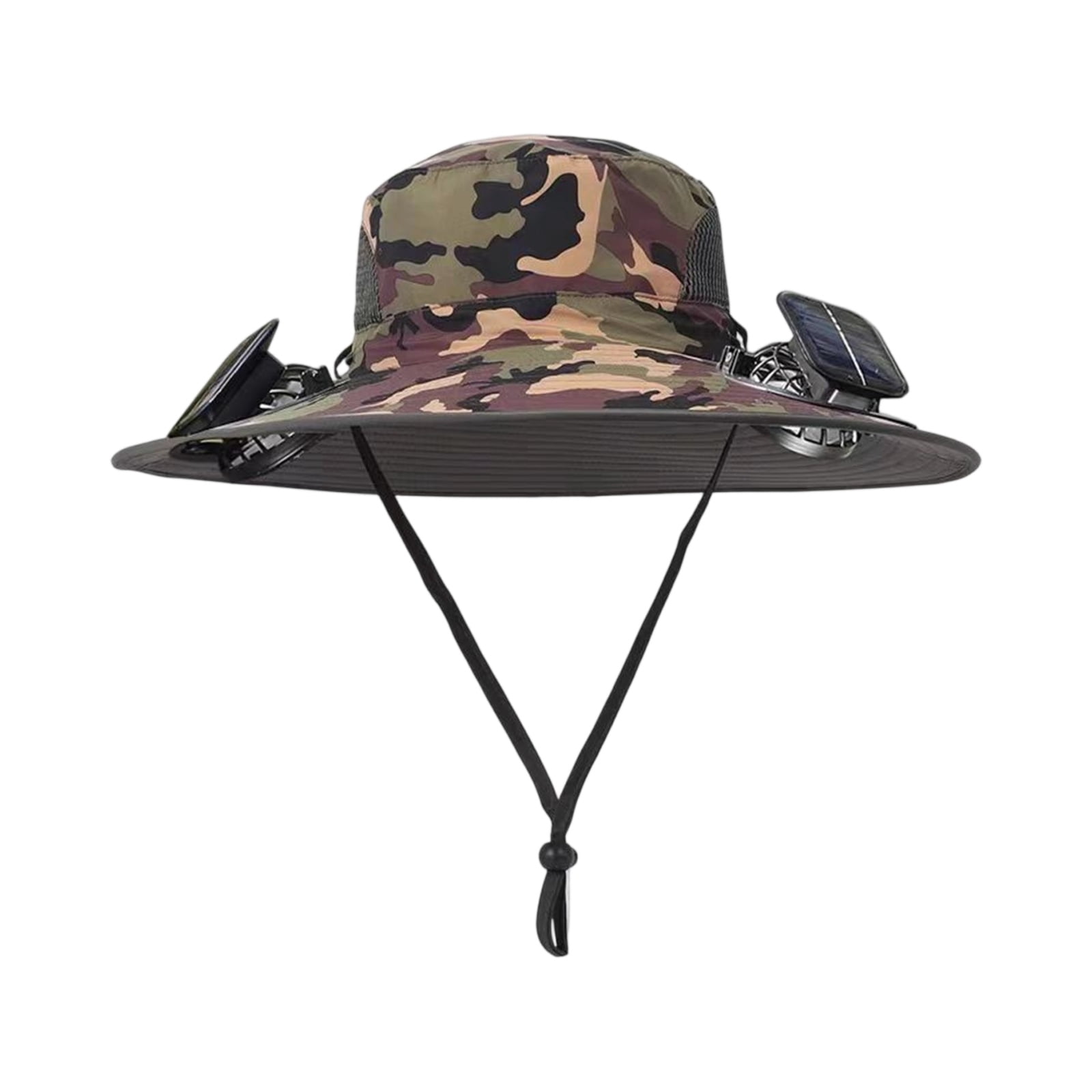 Solar-Powered Camouflage Cooling Hat with Dual Fans and Wide Brim for ...