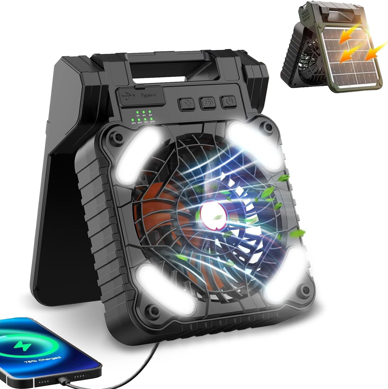 Solar Powered Camping Fan, 8000mAh Portable Fan Rechargeable with ... Solar Powered Camping Fan, 8000mAh Portable Fan Rechargeable with ...