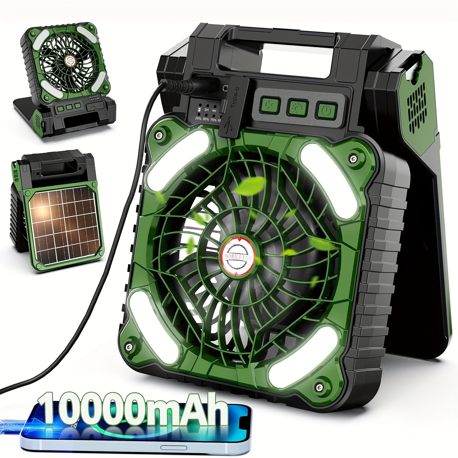 Solar Powered Camping Fan With LED Lantern, 4 Speeds Powerful Wind ...