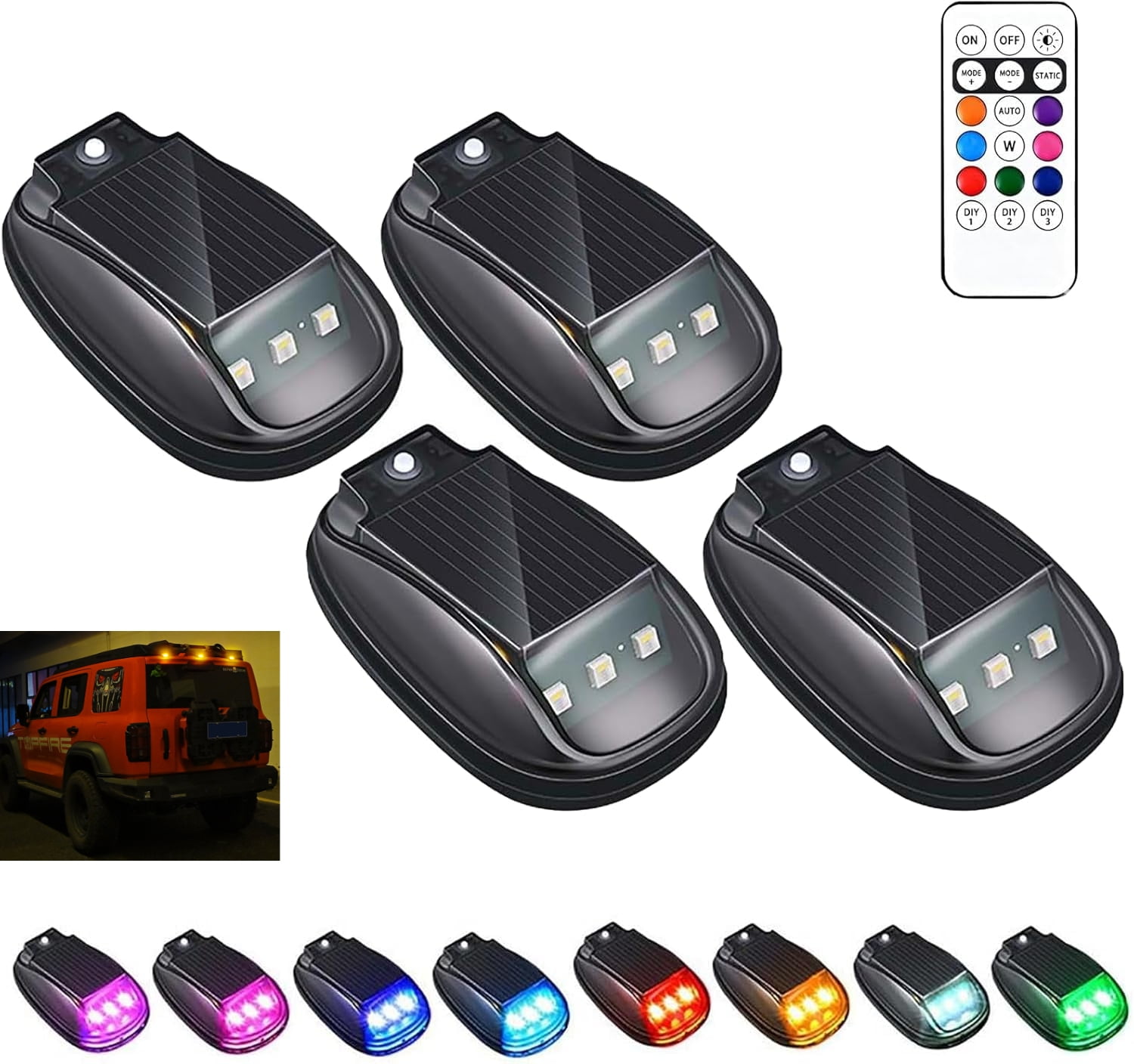 Solar Powered Car Roof RGB Strobe Light with Remote Control, Waterproof ...