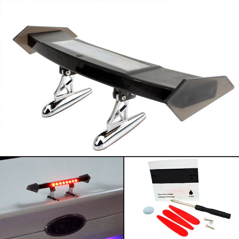 Solar Powered Car Tail Rear Trunk Spoiler Wing LED Flashing Warning ...